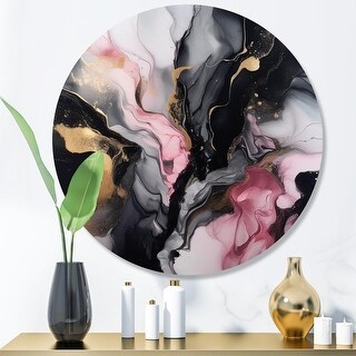 Designart "Black Gold Marble Splash II" Abstract Marble Metal Round Wall Art - Bed Bath & Beyond ...